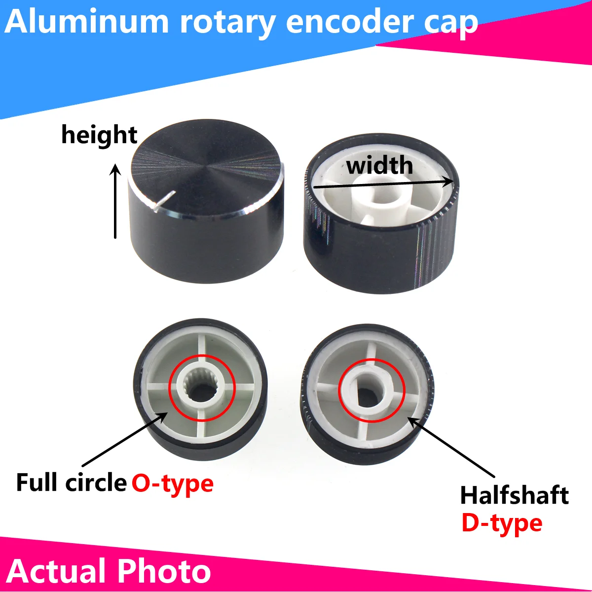 2PCS-Aluminum-knob-encoder-sound-card-potentiometer-inner-hole-6mm-knob ...