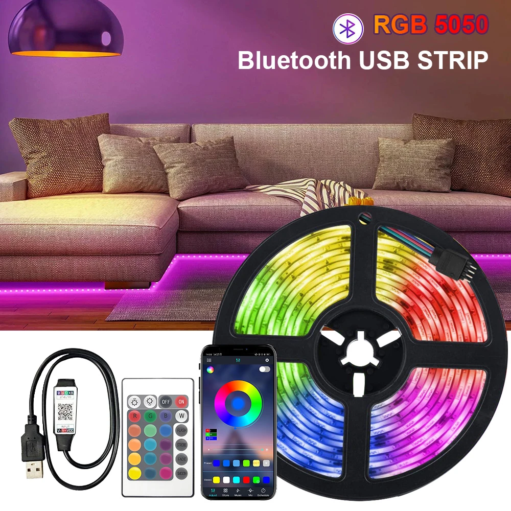 5050 Usb Rgb Led Strip 30m Bluetooth Control 5v White Led Tape Led Wall Room Flexible Ribbon Tv ...