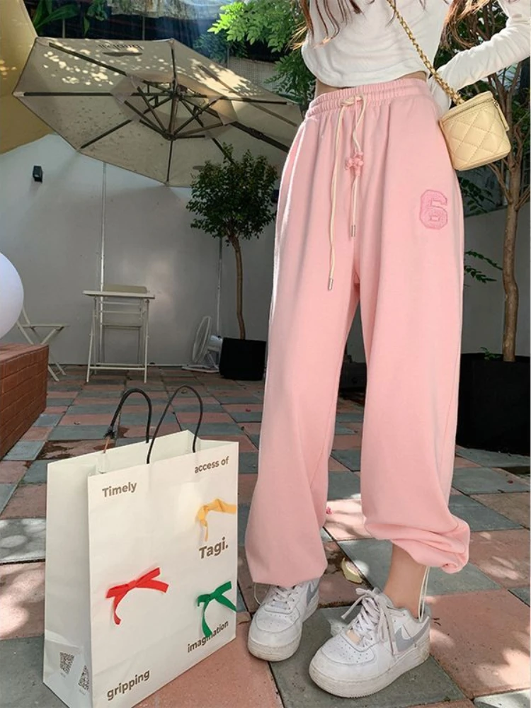 HOUZHOU-Korean-Fashion-Pink-Jogging-Sweatpants-Women-Kawaii-Cute-Letter ...