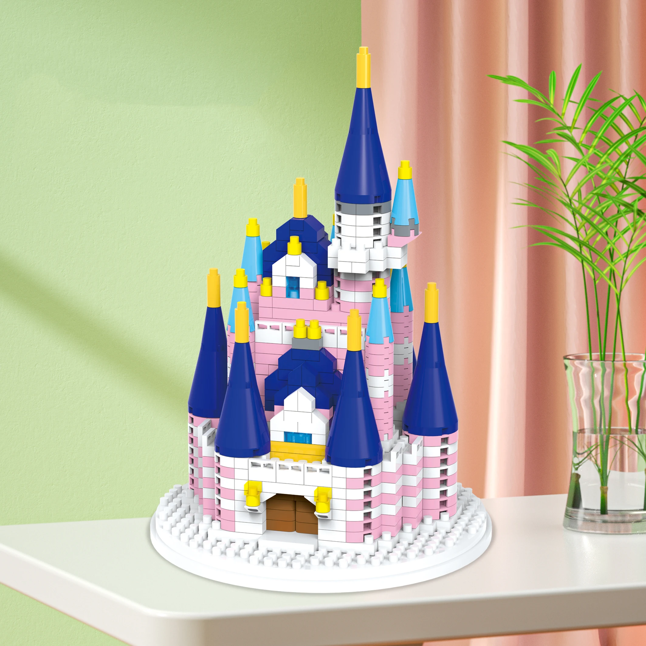 Micro-particle-building-block-children-s-large-pink-fantasy-castle ...