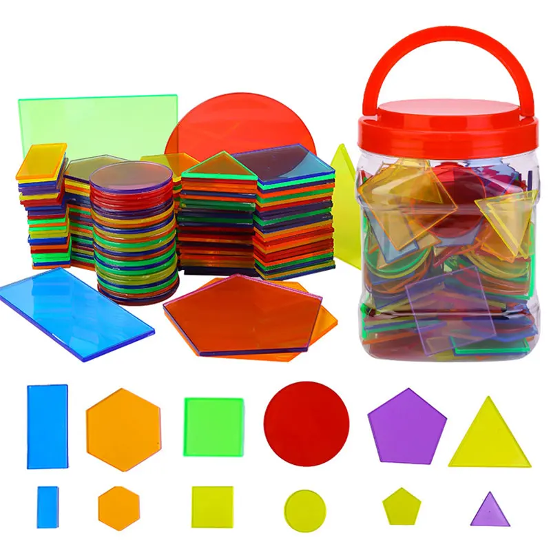 Montessori Translucent Geometric Puzzle Kids Toys Rainbow Blocks DIY ...