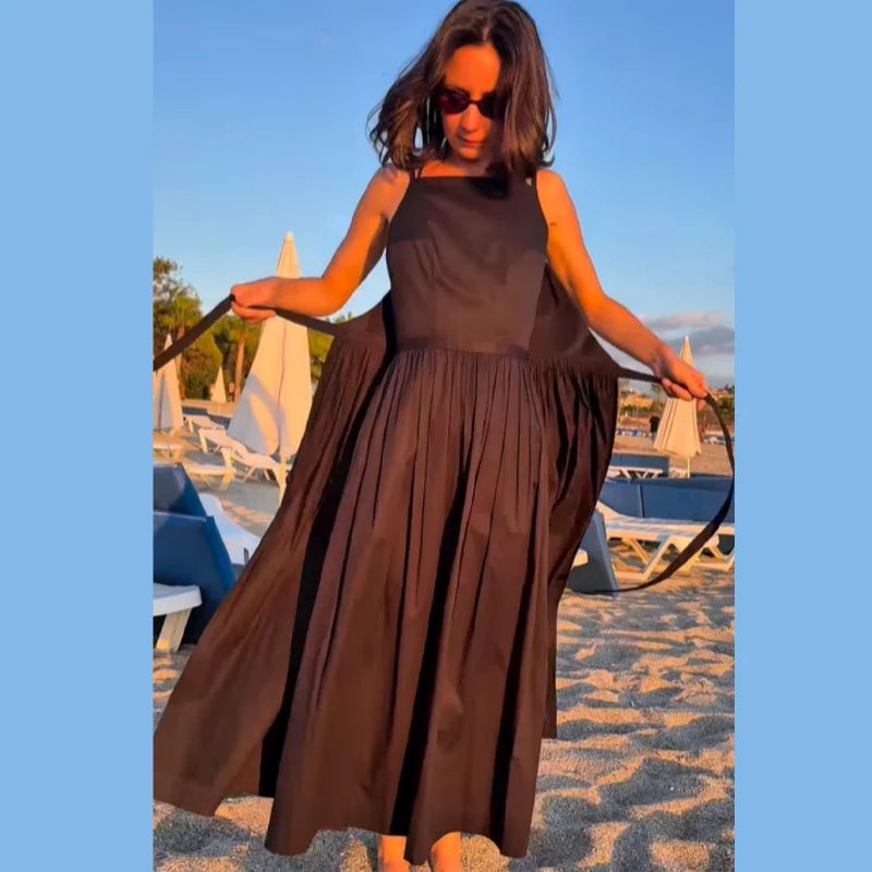 Chic Loose Halter Maxi Dress Sleeveless Lace Up Beach Long Robes ...