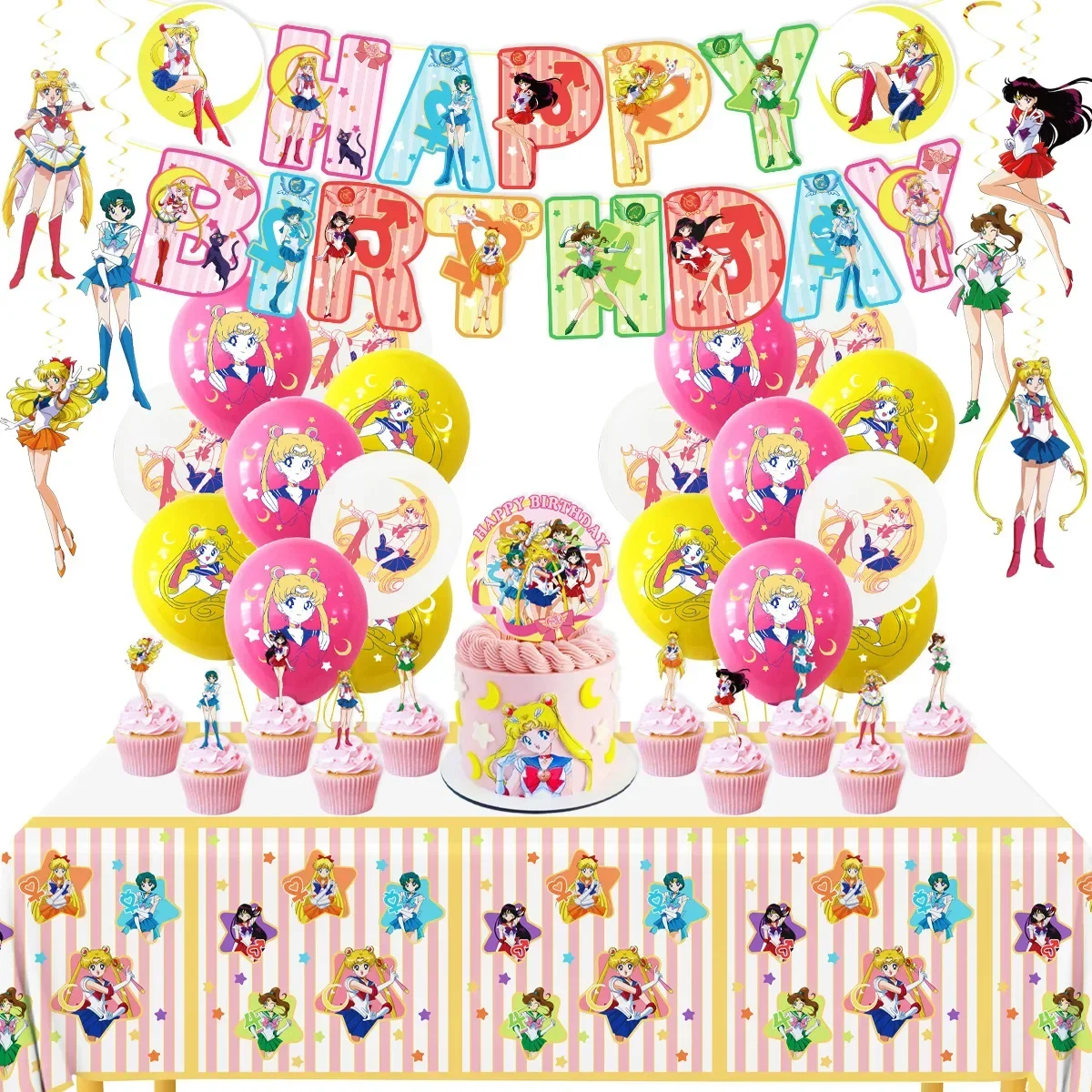 Cute-Sailor-Moon-Birthday-Party-dinnerware-Disposable-Banner-Cake ...