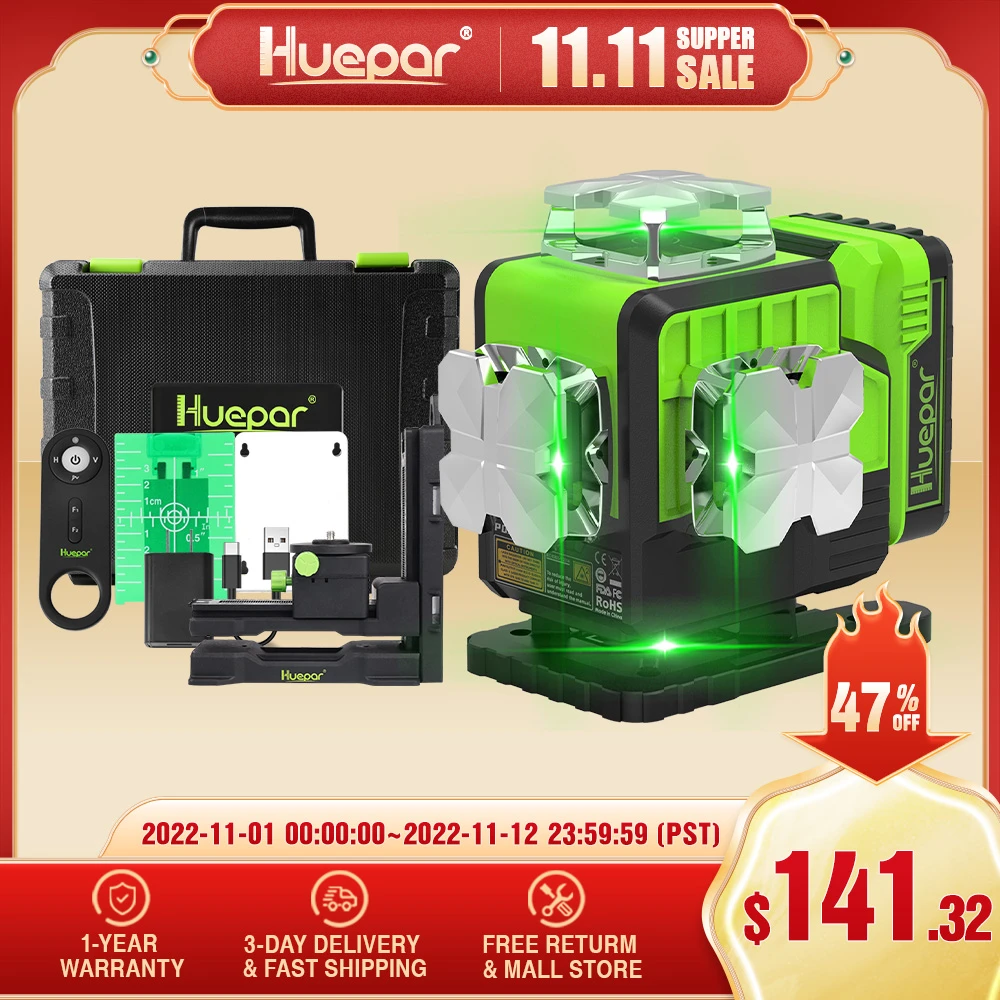 Huepar P04cg 4d Laser Level Self Leveling 4d Green Beam Bluetooth Laser ...