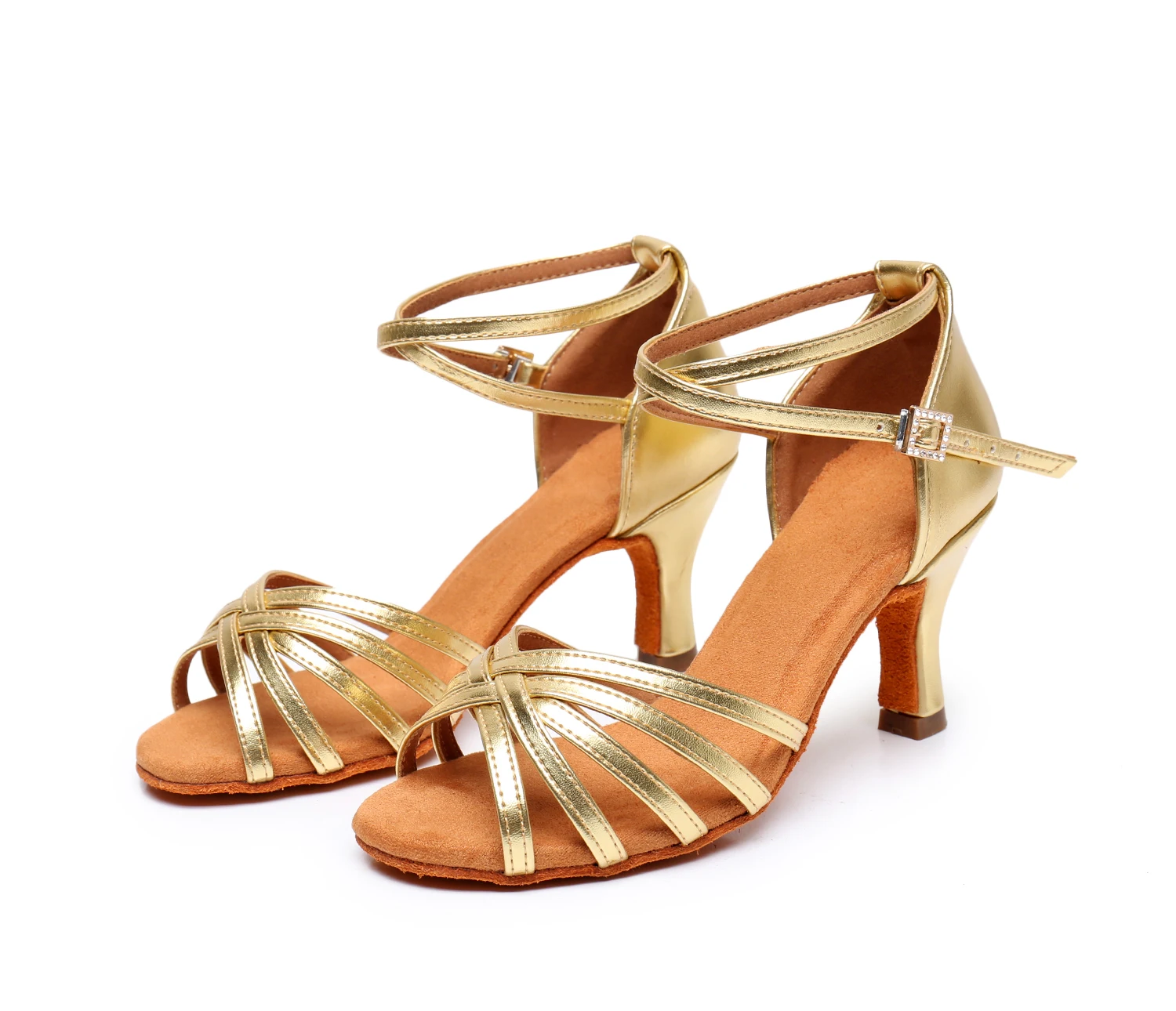 Gold-Silver-Woman-Latin-Dance-Shoes-With-Rhinestone-Buckle-Jazz-Salsa ...