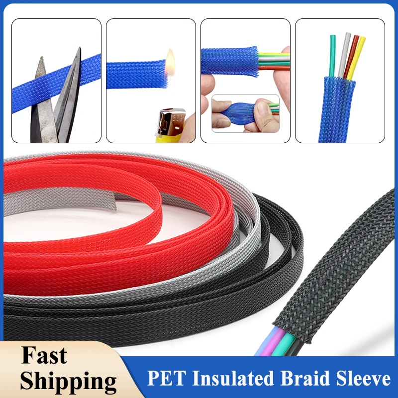 PET Insulated Braid Sleeving 2mm - 50mm Tight Expandable Cable Wire ...