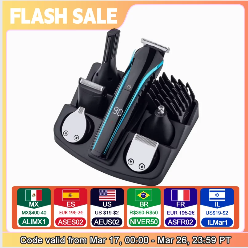 Electric 6-in-1 Hair Trimmer Full Body Clipper Set USB Charging Nose ...