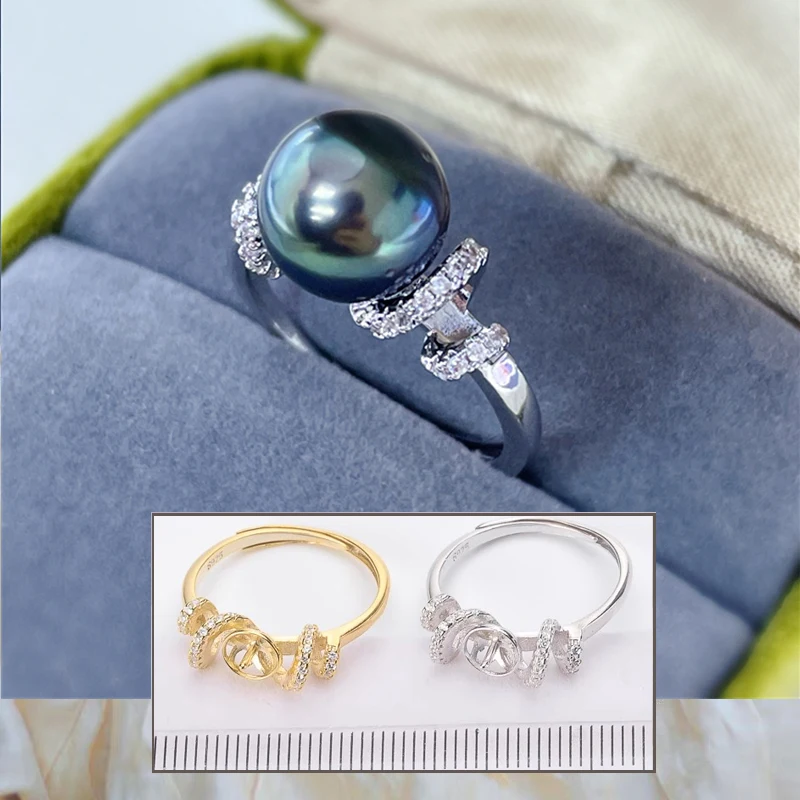 MeiBaPJ-9-10mm-Natural-Round-Freshwater-Pearl-Spiral-Ring-DIY-925-Silver-Holder-Fine-Wedding ...