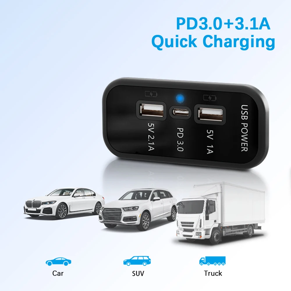 3-Port-USB-Charger-Socket-12-24V-Quick-Charge-Panel-Wall-Mount-Car ...
