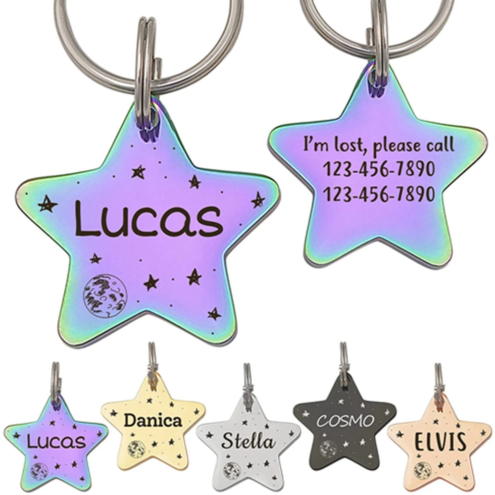 Personalized-Custom-Pet-ID-Name-Tags-Star-Moon-Shape-Dog-Tag-Shiny ...