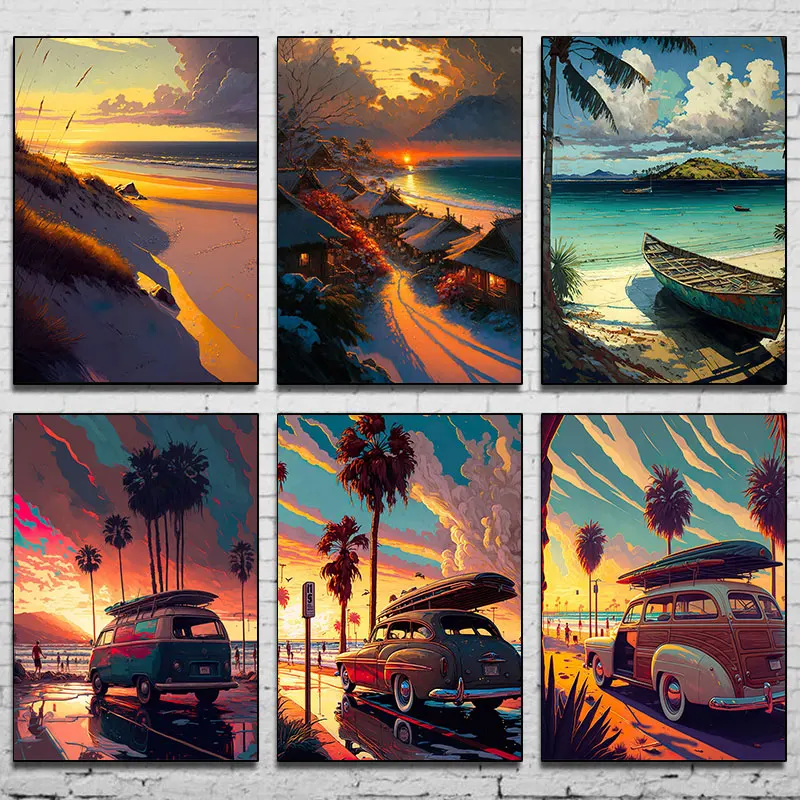 Seaview-Natural-Scenery-Seaside-Village-Cars-Prints-And-Posters-Home ...