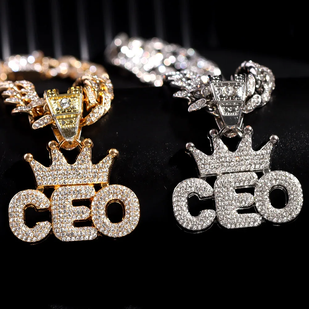 Men-Women-Hip-Hop-Crystal-CEO-Letter-Pendant-Necklace-Iced-Out-Bling ...
