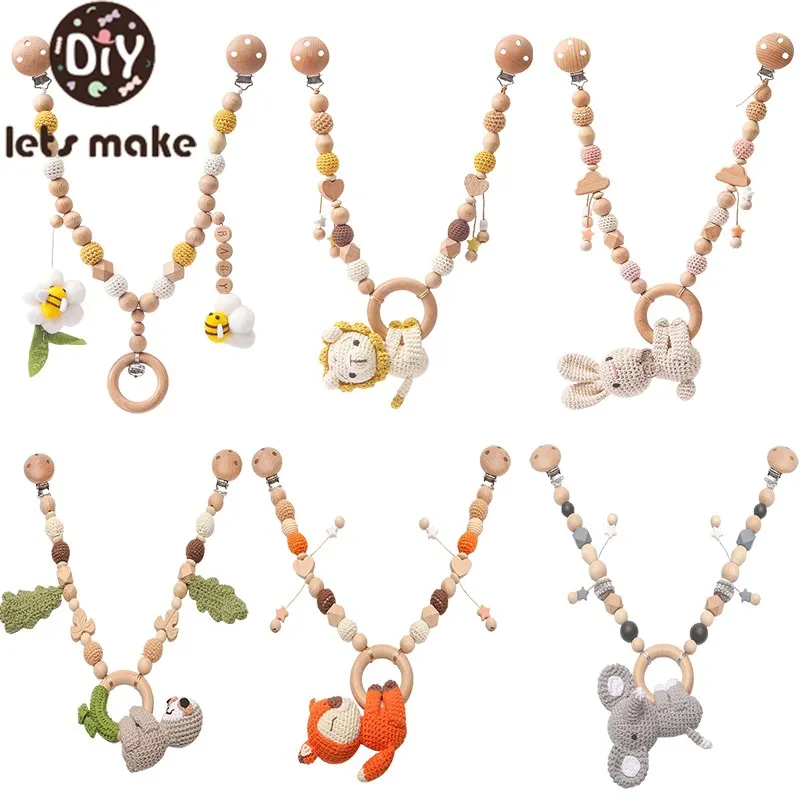 Baby Wooden Crochet Stroller Toys Hanging Stroller Rattle Crib Bell ...