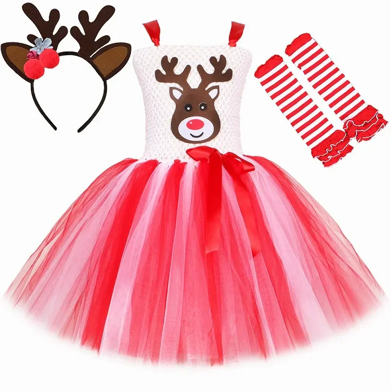 Disfraz de reno y ciervo Rodolfo para niña, vestido con tutú navideño ...