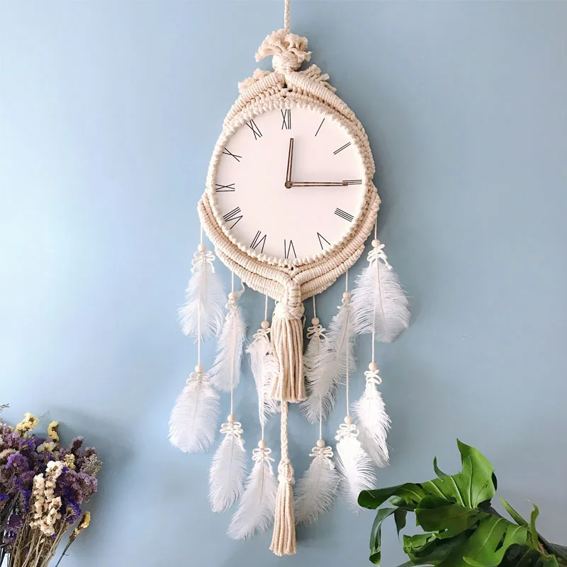 Bohemian Feather White Wall Clock Silent Simple Fashion Home Restaurant ...