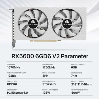MLLSE 게임용 컴퓨터 GPU, Radeon RX5600 그래픽 카드, GDDR6, AMD RX5600, 6GB 게임 데스크탑 ...
