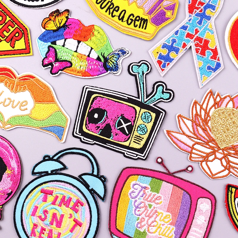 TV-Set-Alarm-Clock-Patch-Iron-On-Embroidery-Patches-For-Clothing ...