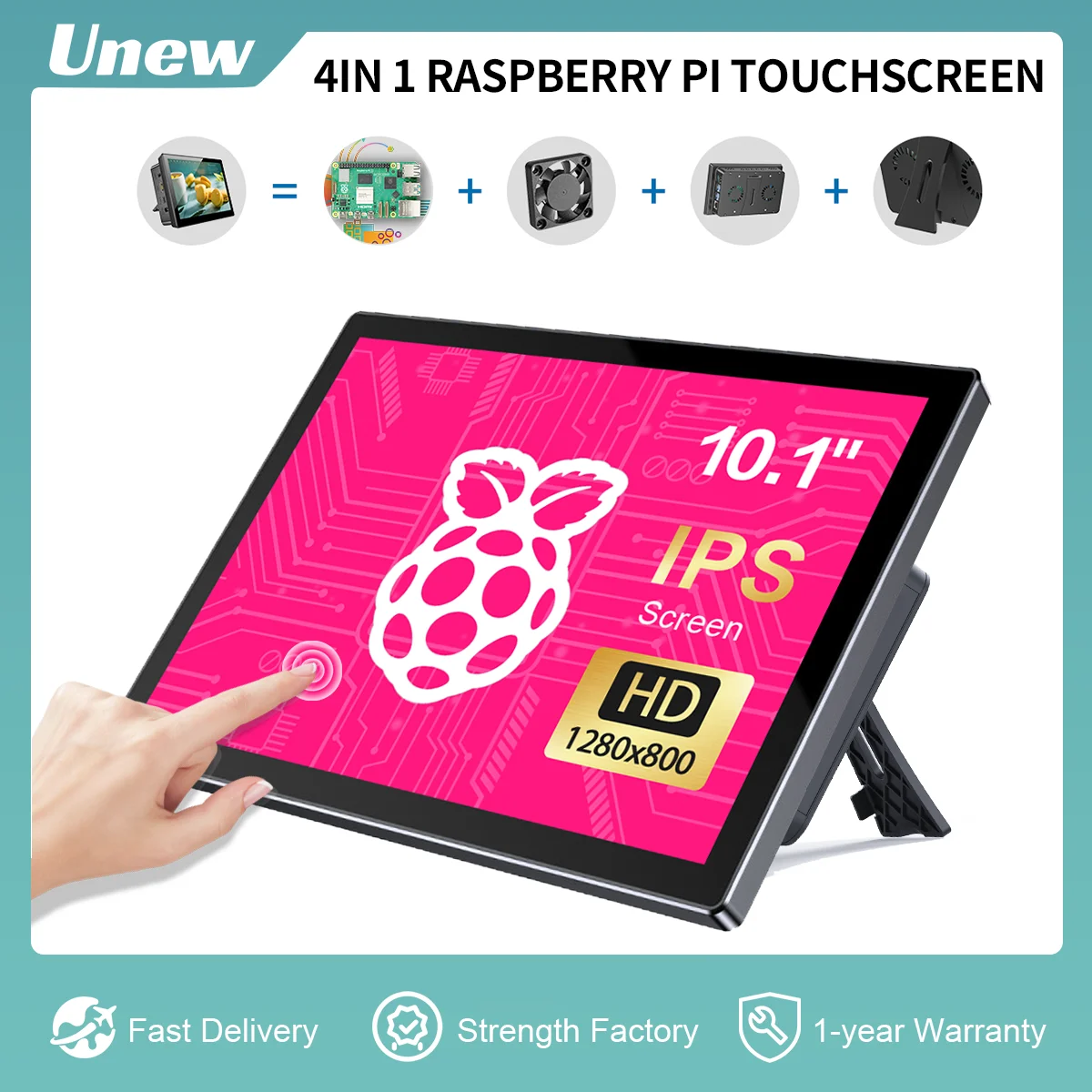 Unew 10.1 inch Raspberry Pi Touch Screen Monitor 1920x1200 IPS Display HDMI Type-C USB-C for PI ...