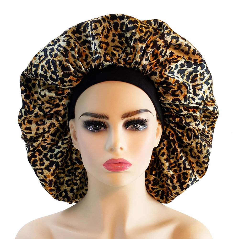Wide Band Satin Bonnet Cap | Leopard Print Satin Bonnet | Leopard Hair ...