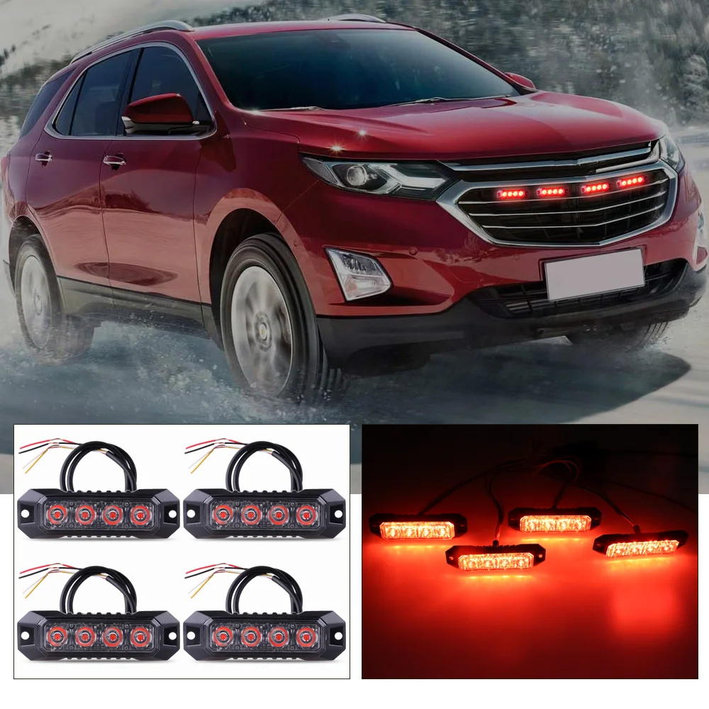 4pcs-4Led-Strobe-Warning-Light-Strobe-Grille-Flashing-Lightbar-Truck ...