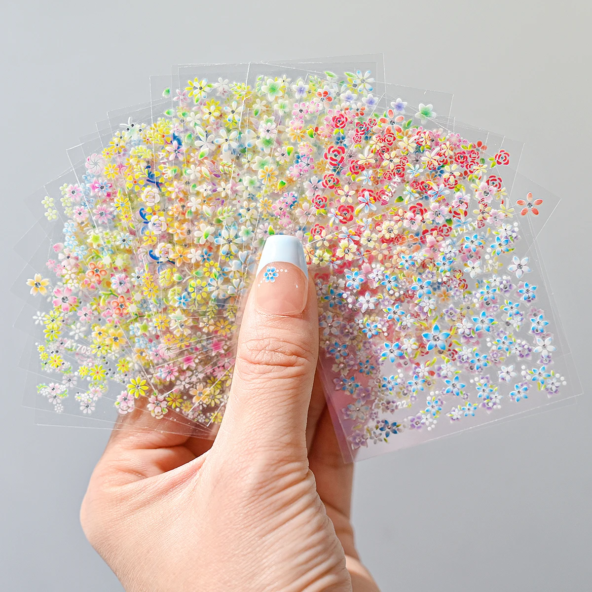 24pcs Flower With Diamond Nail Stickers Set 3D Nail Art Stickers Self ...