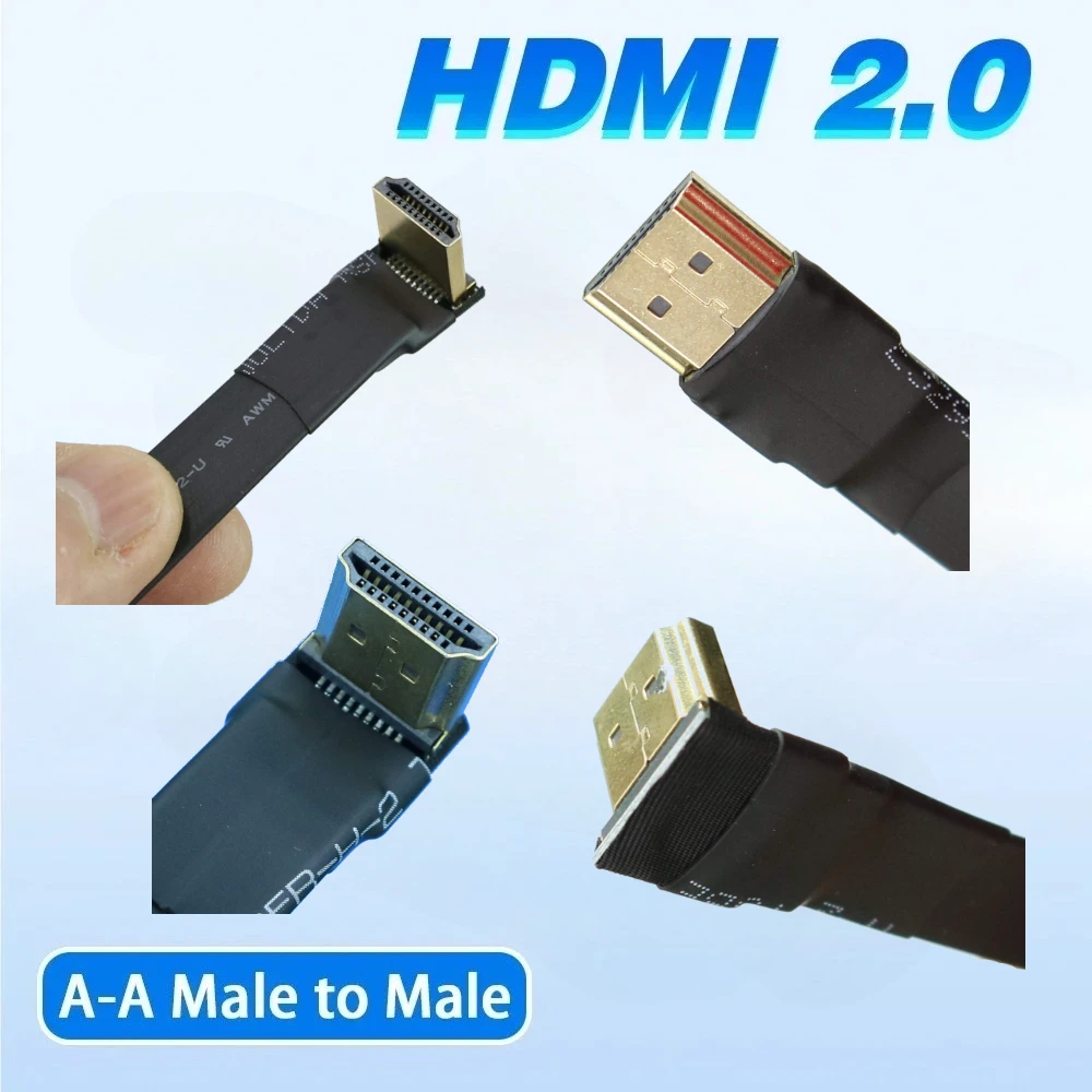 ADT Elbow HDMI-Compatible 2.0 Type A Male To Male Flat Extension Cable ...