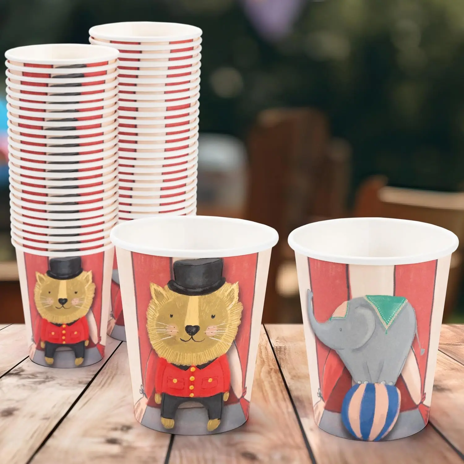 50Pcs Carnival Lion Elephant Red White Striped Disposable Paper Cups ...