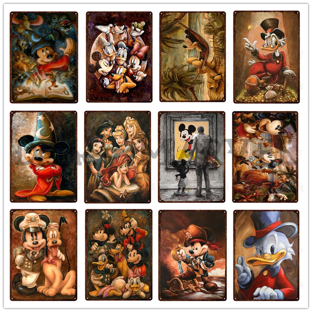 Disney Tin Sign Vintage Metal Sign Mickey Mouse and Donald Duck Plaque ...