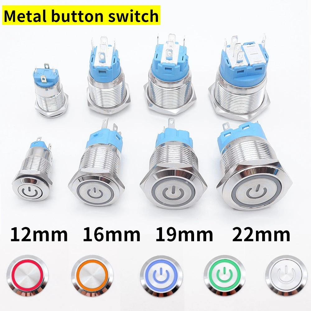 12/16/19/22mm Waterproof Metal Push Button Switch LED Light Momentary ...