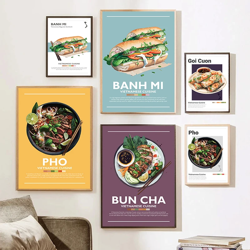 Minimalist Vietnamese Food Poster Banh Mi Bun Cha Goi Cuon Banh Xeo Cao ...