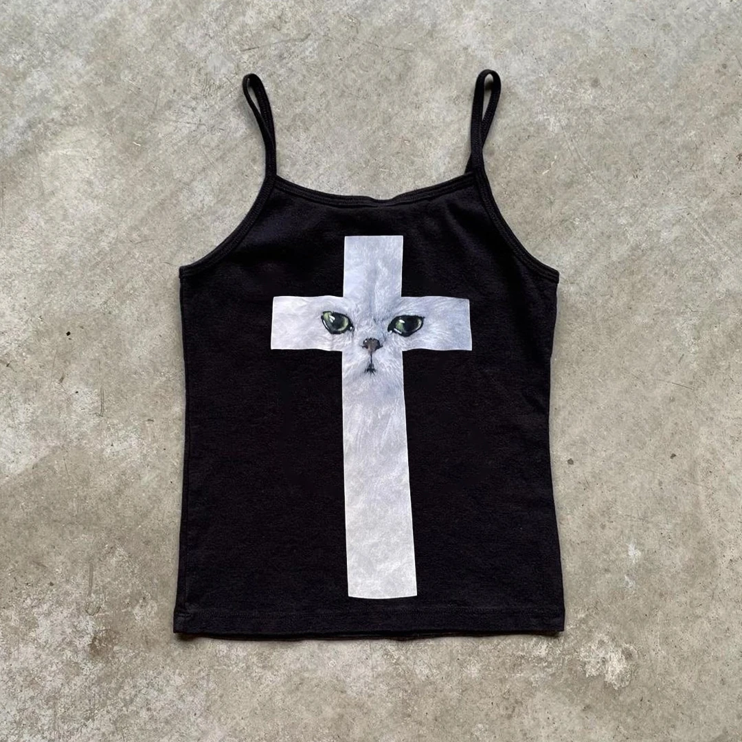 Vintage Gothic Y2K Tops Punk Letter Print Casual Cute Tops Harajuku ...