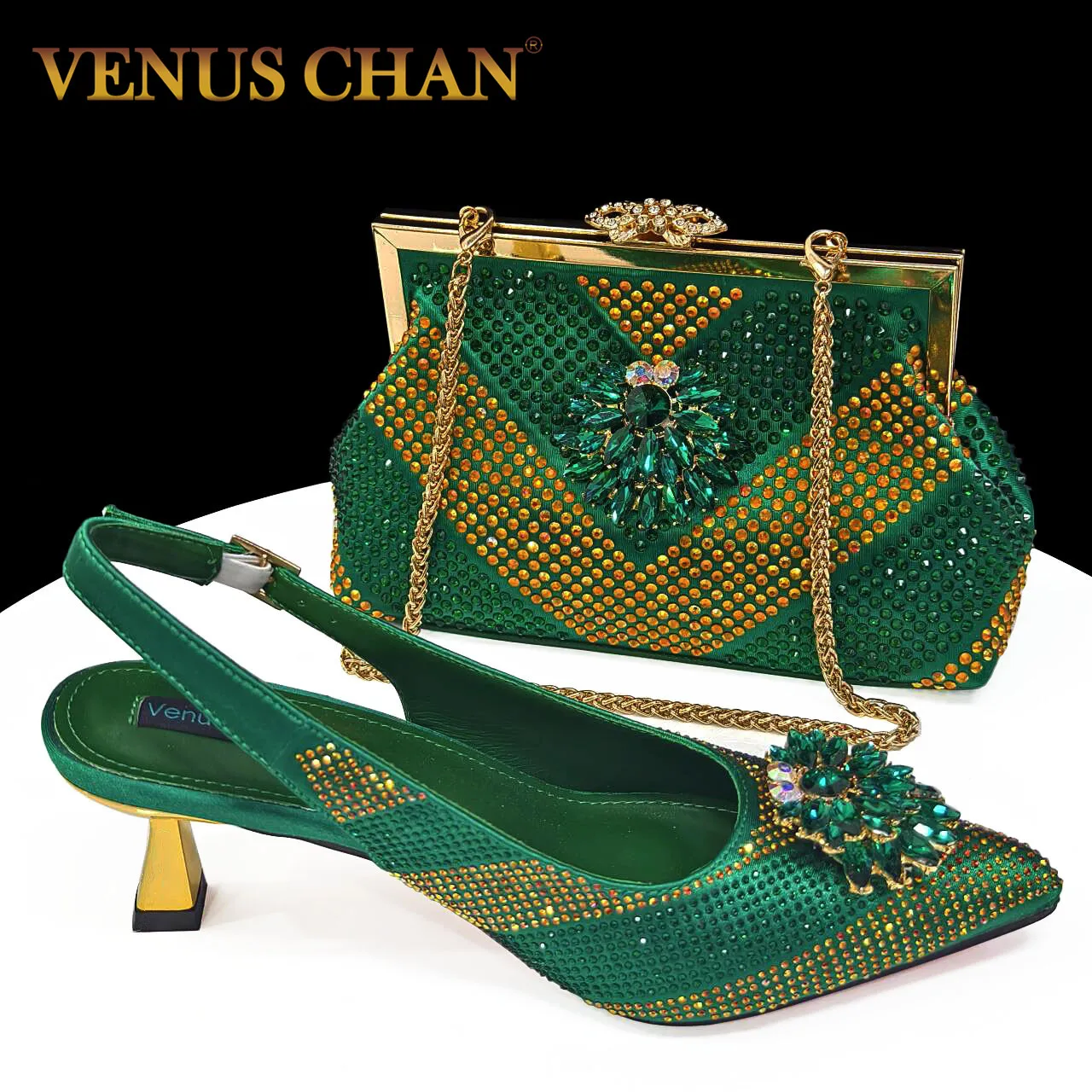 Venus-Chan-2024-Green-Rhinestone-High-Heels-Pointed-Toe-Mixed-Color ...