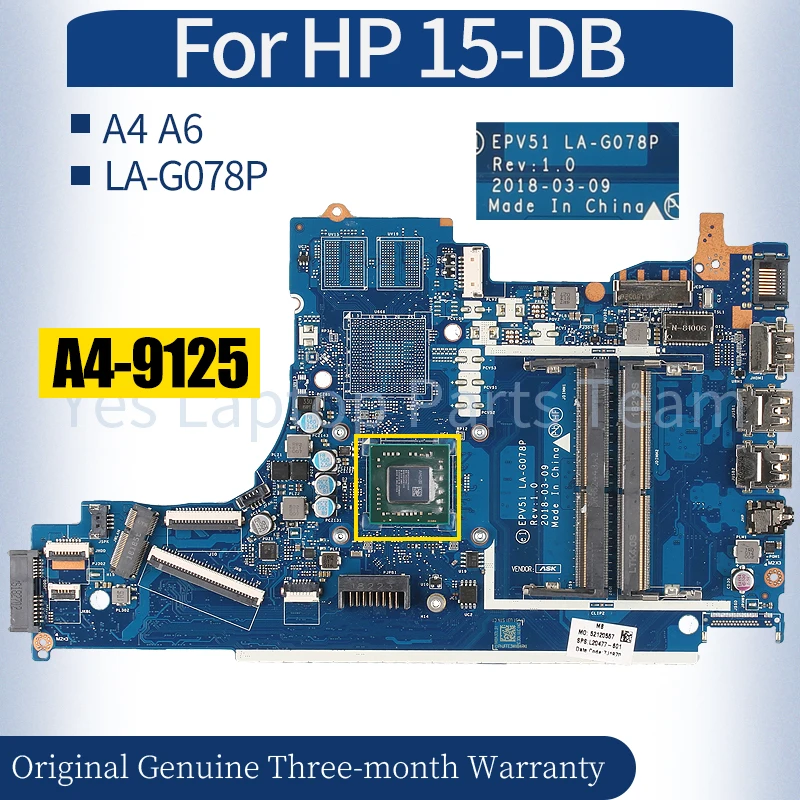 LA-G078P-For-HP-15-DB-Laptop-Mainboard-AMD-CPU-A4-9125-A6-9225-L50020 ...