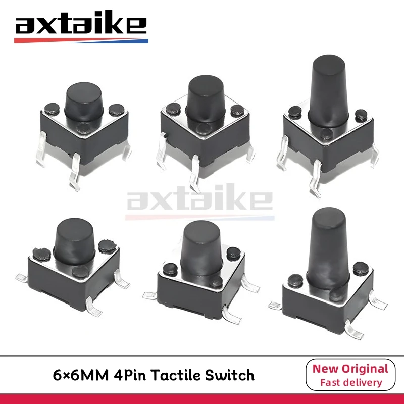 50PCS 6*6mm Tactile Switch 4Pin SMT/DIP Micro Toy Power Supply Push ...