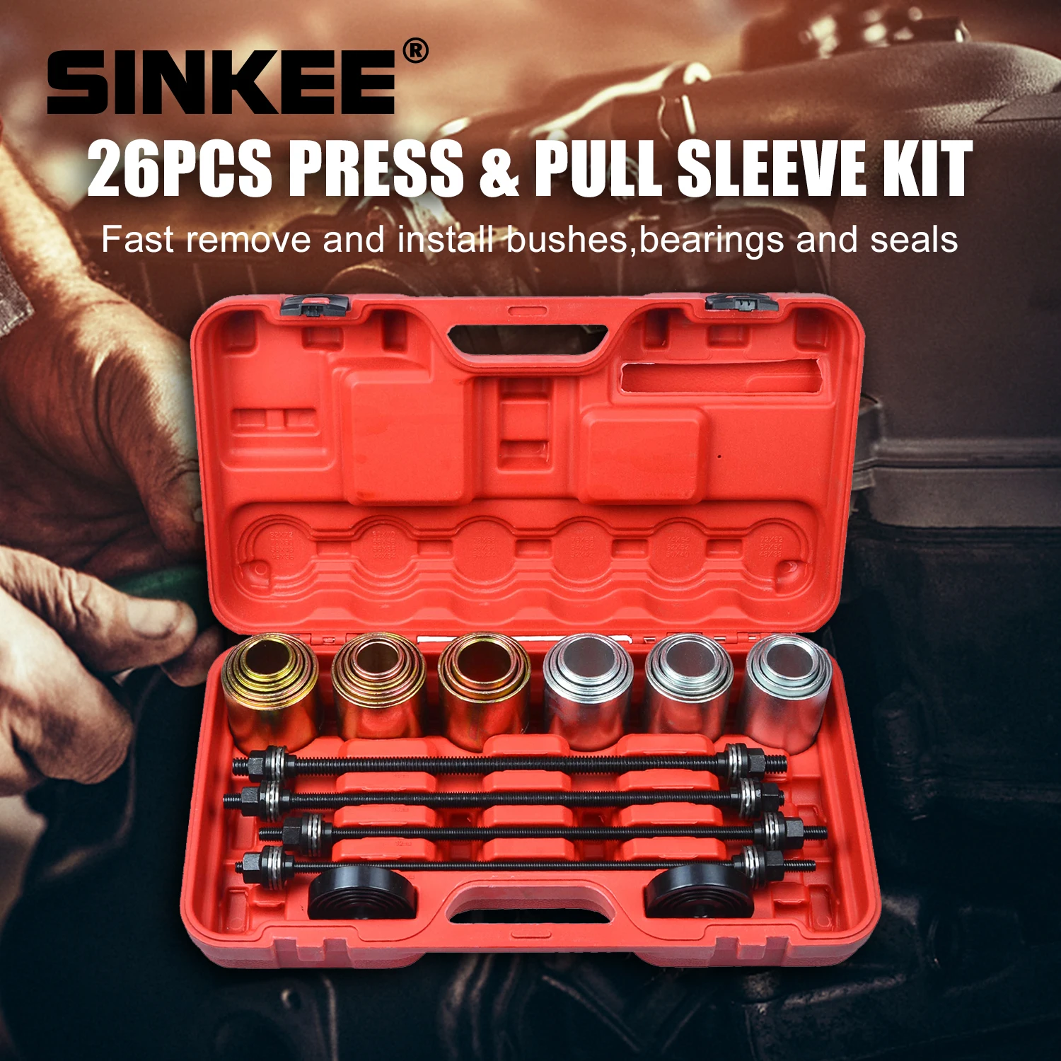 26Pcs Universal Press and Pull Sleeve Tool Kit Bush & Bearing Remover ...