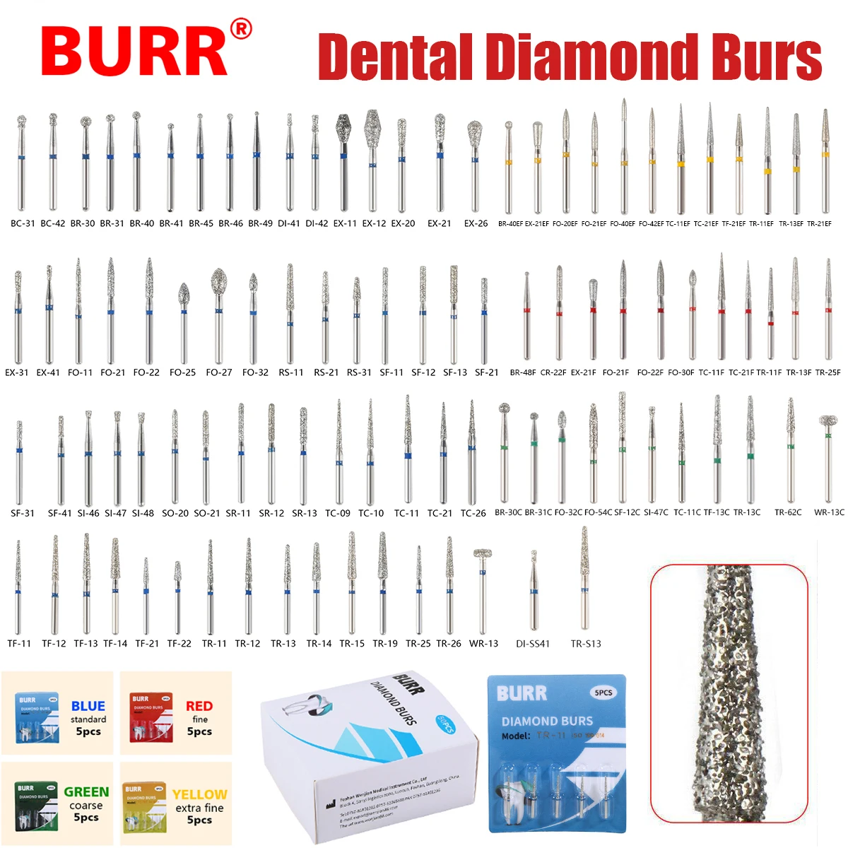 97-Types-5pcs-pack-Dental-Diamond-Burs-Teeth-Stainless-Steel-Needles ...