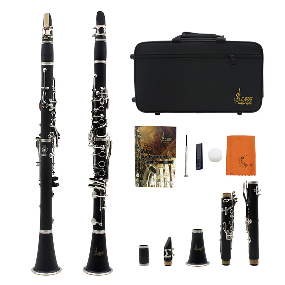 Clarinete Bb profesional, 17 llaves con estuche, lengüetas, accesorios ...