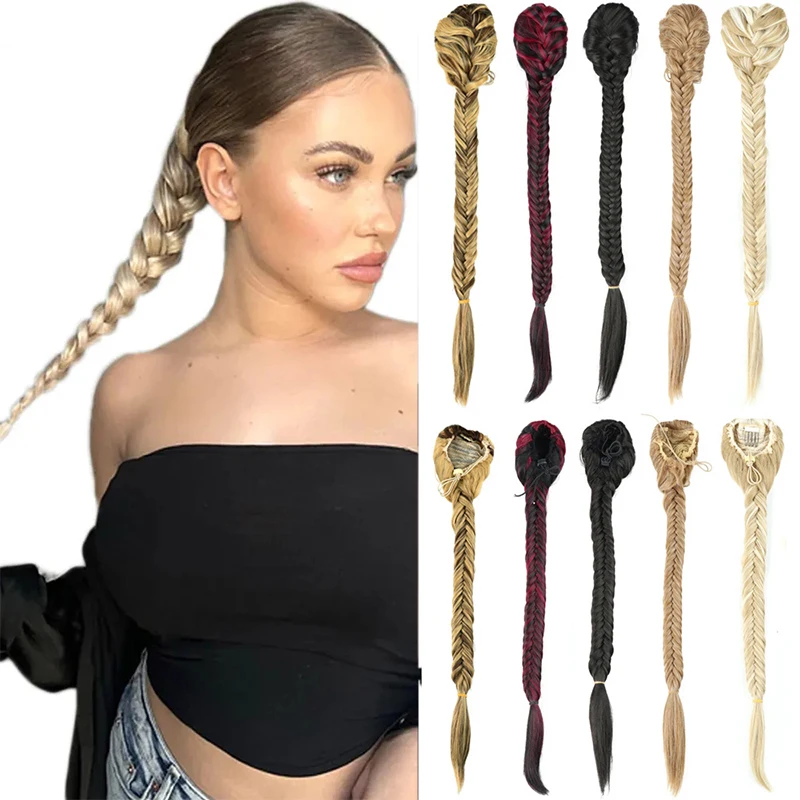 Synthetic-Braided-Fishtail-Fishbone-Drawstring-Ponytail-Hair-Extensions ...