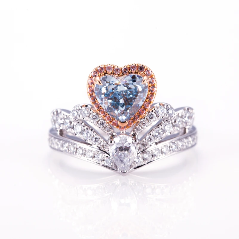 Messi-Jewelry-Engagement-Rings-18K-White-Gold-Halo-Heart-Cut-Blue-Lab ...