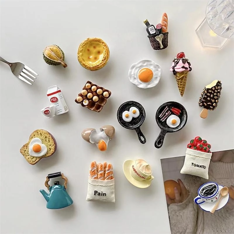 3D-Food-Style-Fridge-Magnets-Egg-Croissant-Magnetic-Decoration-Stickers ...