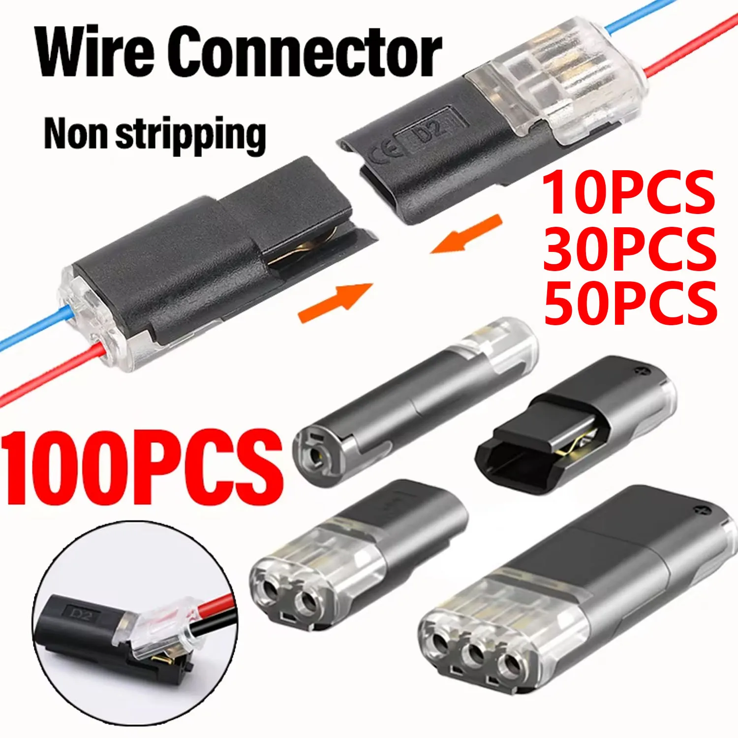 10/30/50/100 Pieces D1/D2/D3 1/2/3 Pin Wire Connectors, No-Stripping ...