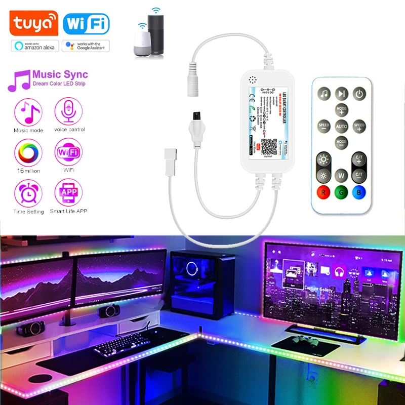 Tuya Wifi Led Controlador Dc5v 12v Rgb-ws2811 Ws2812b Conduziu A Luz De ...
