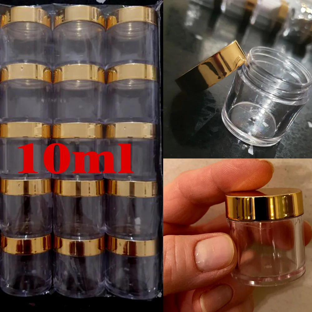 10ml-Gold-Lid-Acrylic-Powder-Empty-Bottle-Transparent-20-50-100pcs-Makeup-Bottle-Plastic-Travel ...