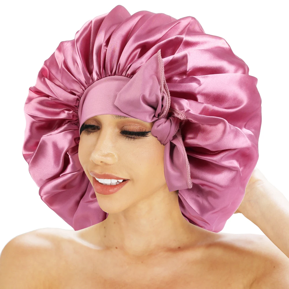 Jumbo Satin Bonnet With Head Tie Band Bonnet Edge Wrap For Women Curly ...