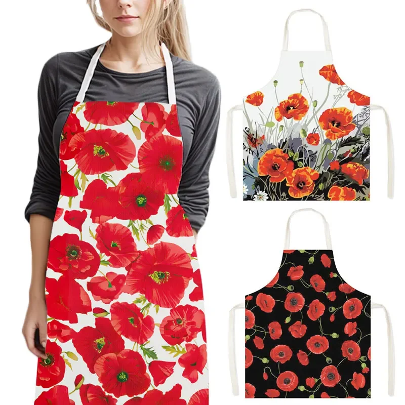 Poppy-Flower-Print-Cooking-Apron-for-Men-Women-Home-Cleaning-Clothes ...