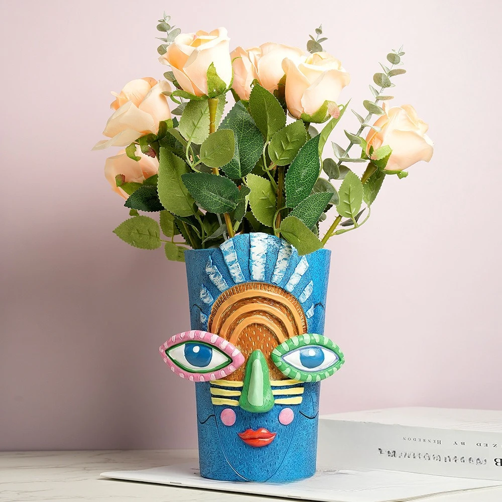 Maya Big Eyes Facial Sculpture Flower Pot Abstract Art Resin Flower Pot ...