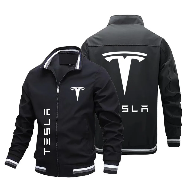 New Trendy Men's Jacket Tesla Car Logo Motorcycle Jacket Custom Car ...