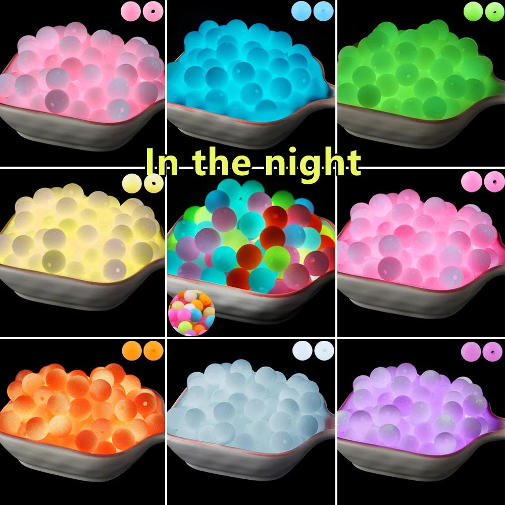 50Pcs Glow In The Dark Silicone Beads Round 12/15MM Luminous Silicone ...