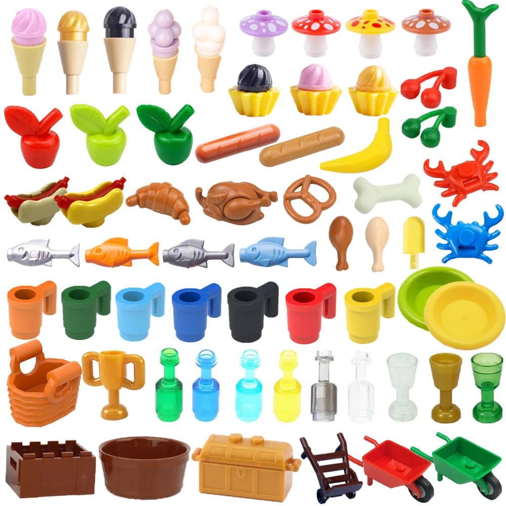 MOC-City-Food-Building-Blocks-Mini-Accessories-Apple-Fish-Hot-Dog-Ice ...