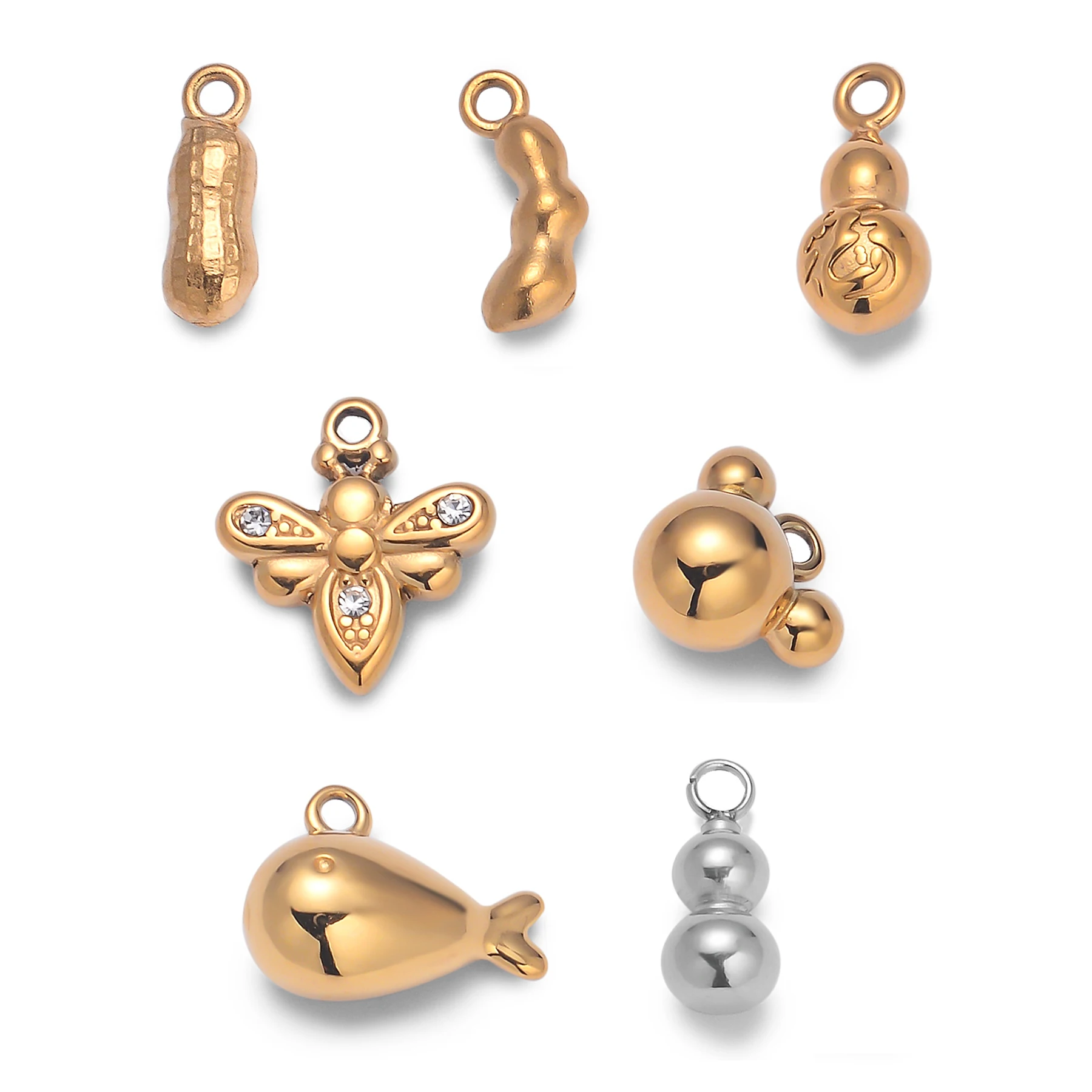 2Pcs Stainless Steel Small Charm Dolphin/Dragonfly/Peanut/Gourd ...